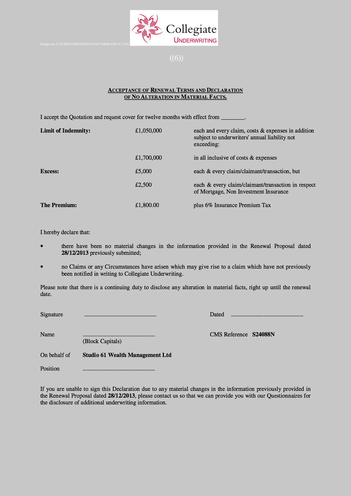 Professional Indemnity — Studio 61 Wealth Management