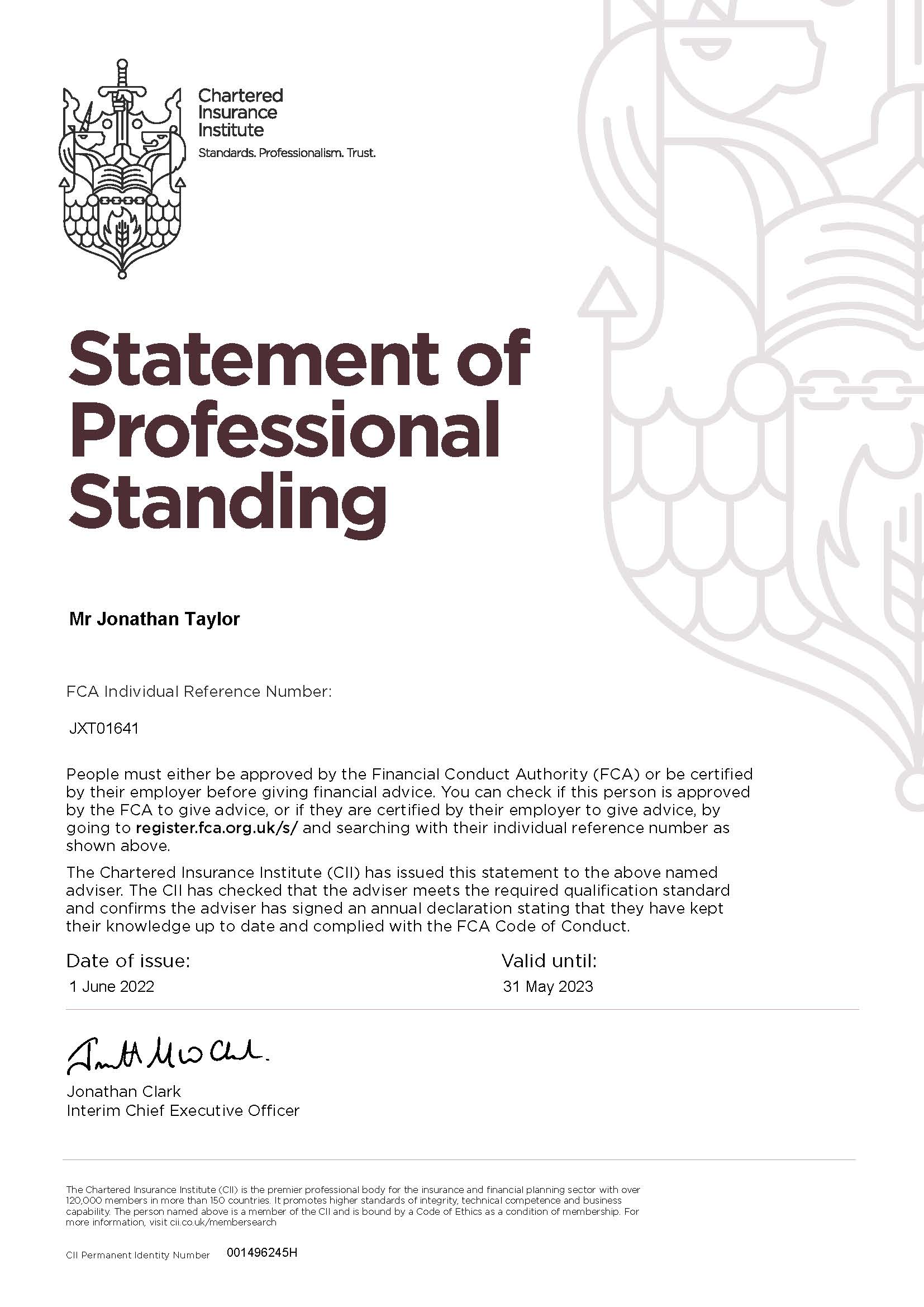 Statement of Professional Standing - Studio 61 Wealth Management